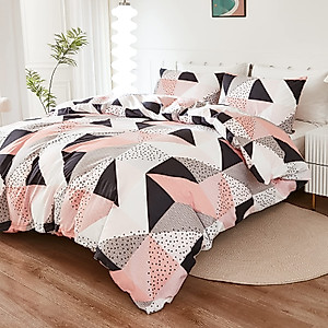 Bedbay Pink Grey Queen Comforter Set Western Bedding Set Queen Size Teen Girls Pink Grey Black Triangle Geometric Pattern 3 Pcs Soft Lightweight Fluffy Comforter Set (Muti,Queen)