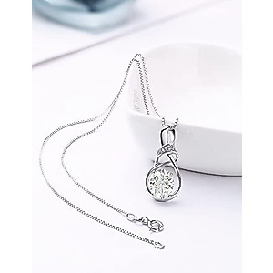 HXZZ Fine Jewelry Birthstone Gifts for Women Natural Gemstone White Crystal Sterling Silver Pendant Necklace Anniversary Birthday Gift for Wife Mom Her Girls