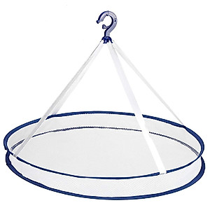 Yosoo Folding Drying Rack Hanging Clothes Laundry Sweater Basket Dryer Net Single Layer Washing Basket with Anti-Wind Hook