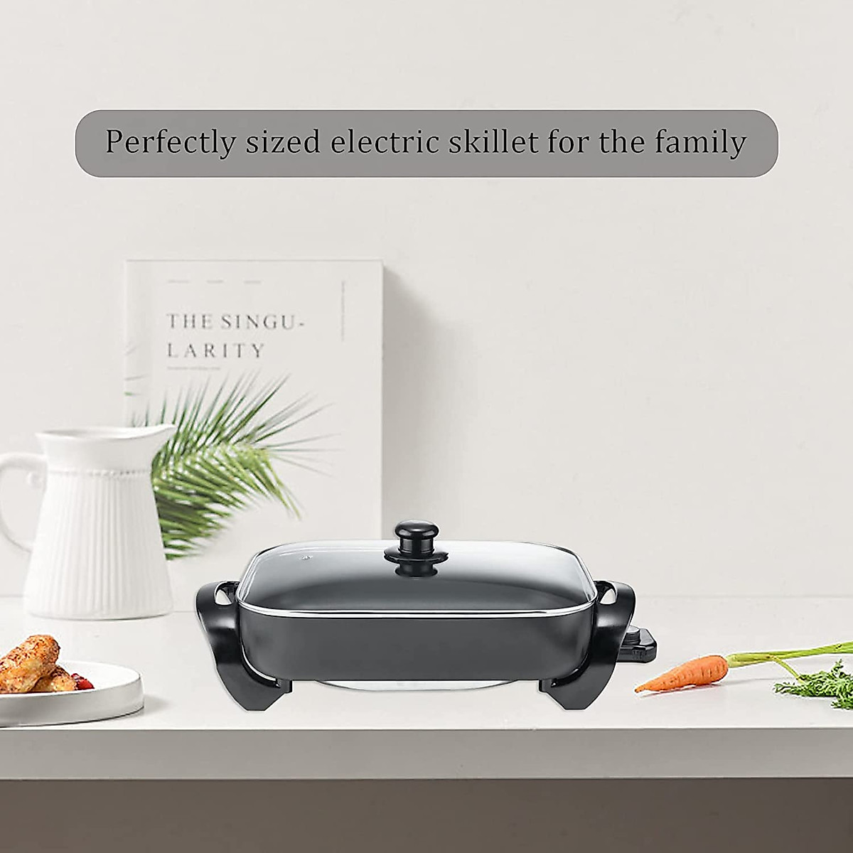 16 inch Nonstick Electric Skillet - Large Capacity Serves 4 to 6 People