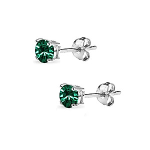 Green Earrings for Women Sterling Silver Studs 4mm European Crystals Earrings for May Birthstone Prom Bridesmaids Holiday Gift Birthday Fashion
