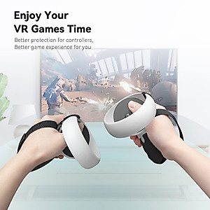 CNBEYOUNG Touch Controller Grip Cover Compatible with Quest 2, Anti-Throw Handle Sleeve Quest 2 Accessories with Nylon Adjustable Wrist Knuckle Strap(Black)