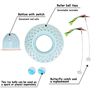 Cat Toys Interactive Kitten Toy for Indoor Cats Funny Automatic Electric Fluttering Butterfly & Ball Exercise Kitten Toy with 3 Replacement Butterfly