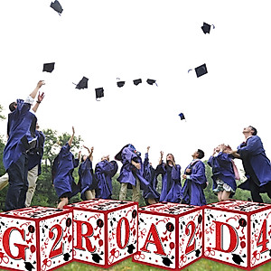 Graduation Party Decorations Class of 2024 Red and Black Graduation Balloon Boxes "Grad 2024" Letters Graduation Decorations Class of 2024 Balloon Boxes (Red)