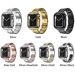 Compatible with Apple Watch Band and Case, Stainless Steel Metal Chain with TPU Cover, Smart-Watch Link Bracelet Strap, Wrist-Band for i-Watch Series 8 7 6 5 4 3 2 1 SE SE2, 45mm 44mm 42mm, Gold
