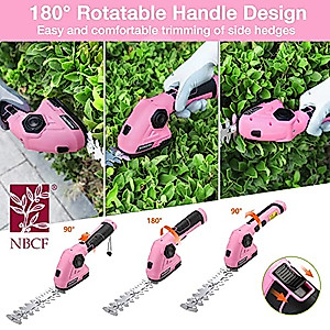 WORKPRO Pink Cordless Grass Shear & Shrubbery Trimmer - 2 in 1 Handheld Hedge Trimmer 7.2V Electric Grass Trimmer Hedge Shears/Grass Cutter 2.0Ah Rechargeable Lithium-Ion Battery - Pink Ribbon