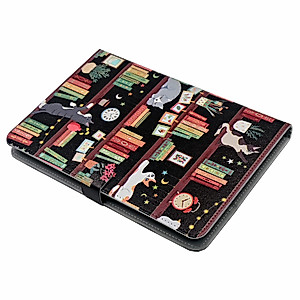 YOYOYX Case for All-New Kindle Fire HD 10 & 10 Plus Tablet (11th Generation, 2021 Release), Book Lovers Design PU Leather Folio Multi-Angle Stand TPU Back Cover, Cat Bookshelf