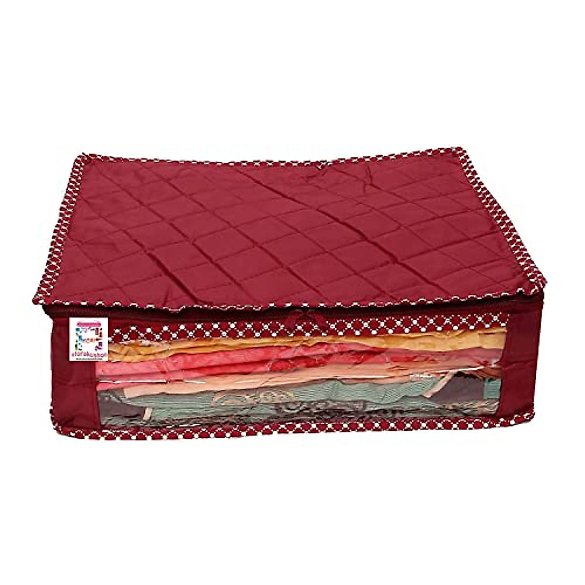 atorakushon Fabric Foldable Saree Covers Garments Clothes Storage Bag Wardrobe Organizers With Double Zip Lock For Lehenga Suit Dress Accessories 4 Pieces Maroon