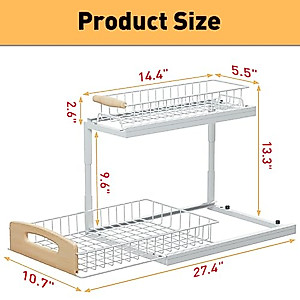G-TING Under Sink Organizer 2 Tier, L Shaped Sliding Cabinet Basket Organizer, Slide Out Under Cabinet Storage, Multi-Purpose Pull Out Cabinet Organizer for Bathroom, Kitchen, White