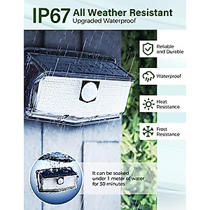 AloftSun 300 LED Solar Lights Outdoor, Big Size IP67 Waterproof 3 Modes 270°Wide Angle Solar Security Wall Lights for Garden, Front Door, Yard, Garage-2 Pack