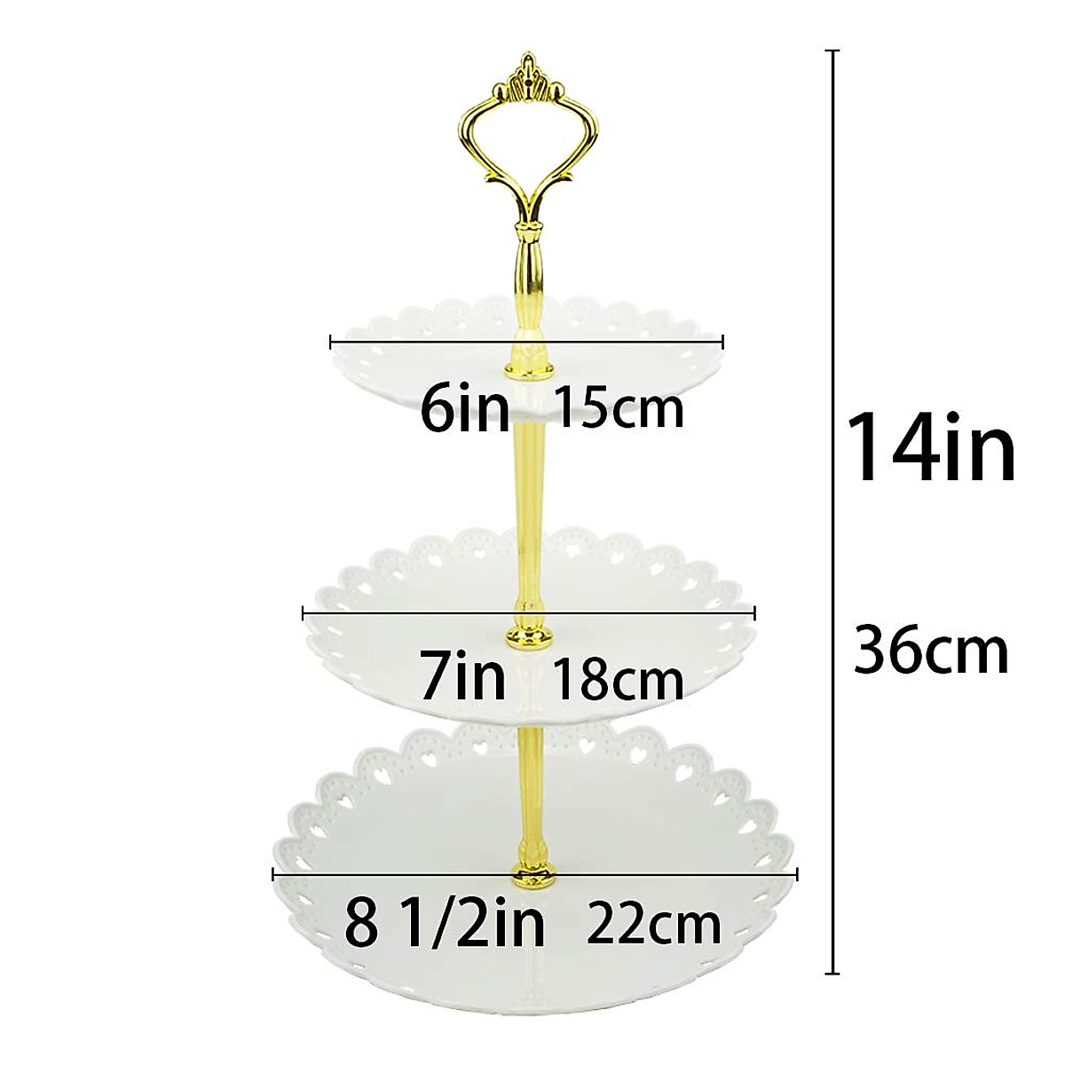 LIONWEI LIONWELI 3-Tier White Gold Plastic Dessert Stand Pastry Stand Cake Stand Cupcake Stand Holder Serving Platter for Party Wedding Home Decor