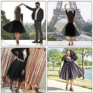 WEISIPU Women's 6 Layer Short A Line Elastic Waistband Tutu Tulle Prom Princess Midi Dance Skirt Black M