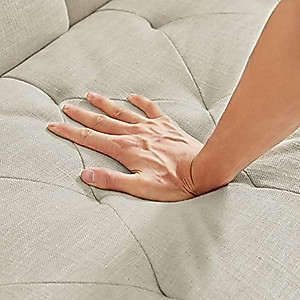 Verfur Linen Upholstered Futon Bed with 2 Cup Holders,Button Tufted Convertible Folding Loveseat, Small Lounger Sofa & Couch for Compact Living Spaces,Apartment, 75.59", Beige