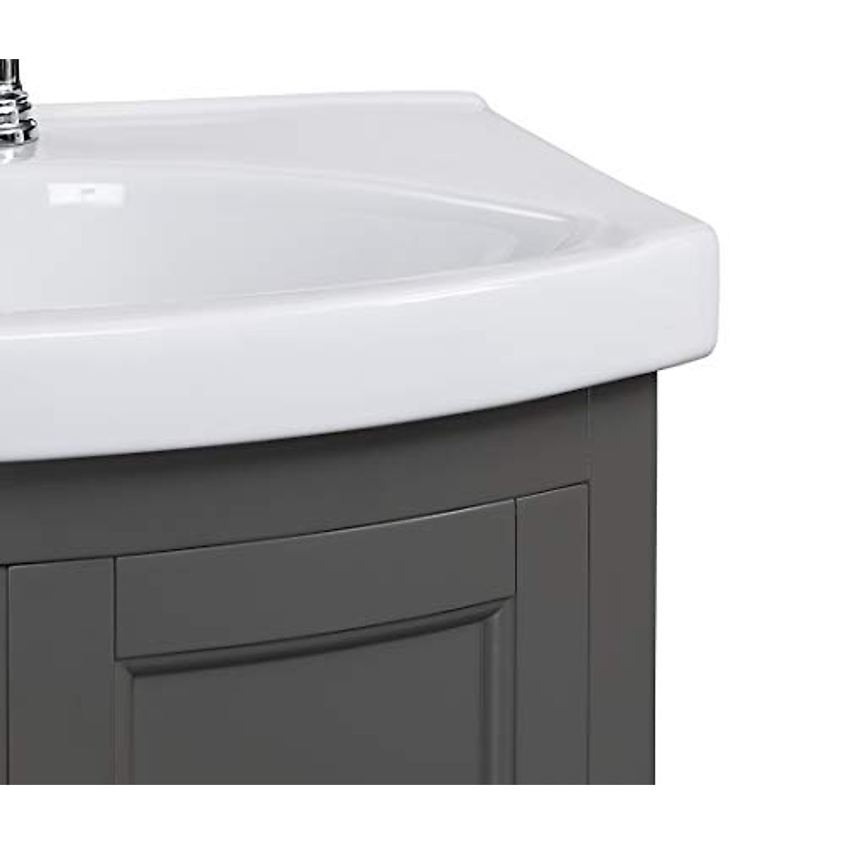 RUNFINE RFVA0069G 24 inch Wide All Wood Modern Gray Vanity with vitreous China top, 2 Doors and 1 Slow Close Arch Drawer