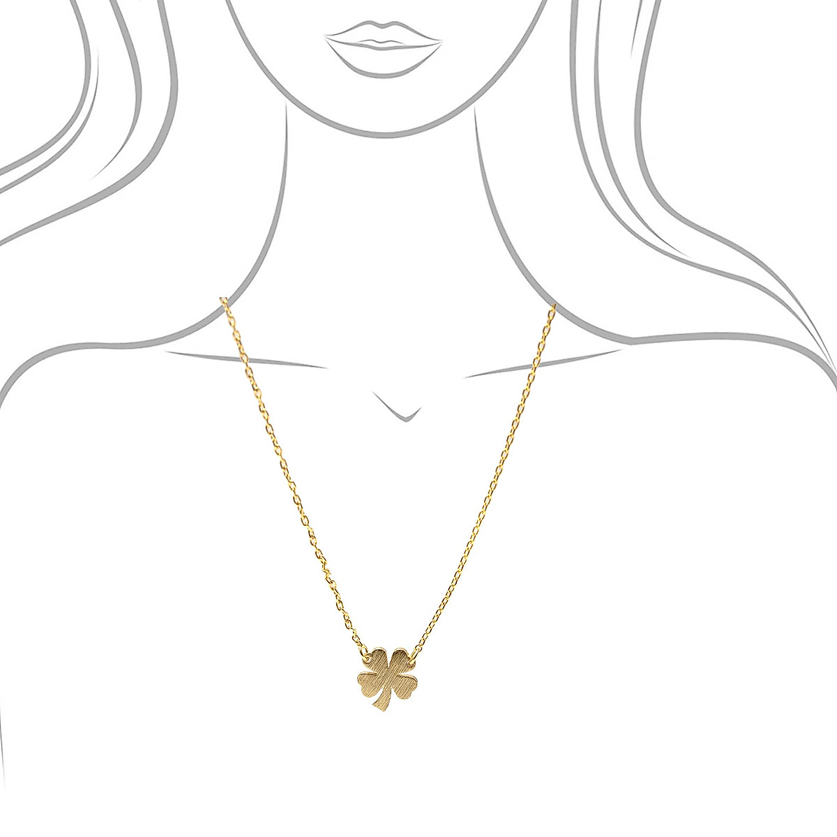 Spinningdaisy Handcrafted Brushed Metal Irish 4 Leaf Clover Necklace Gold