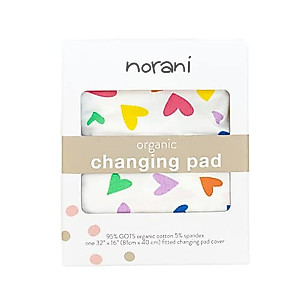 Norani Baby Changing Pad Cover | Softest Organic Cotton | Diaper Changing Pad Cover | Fitted | Infant and Toddler | Nursery | Colorful Hearts