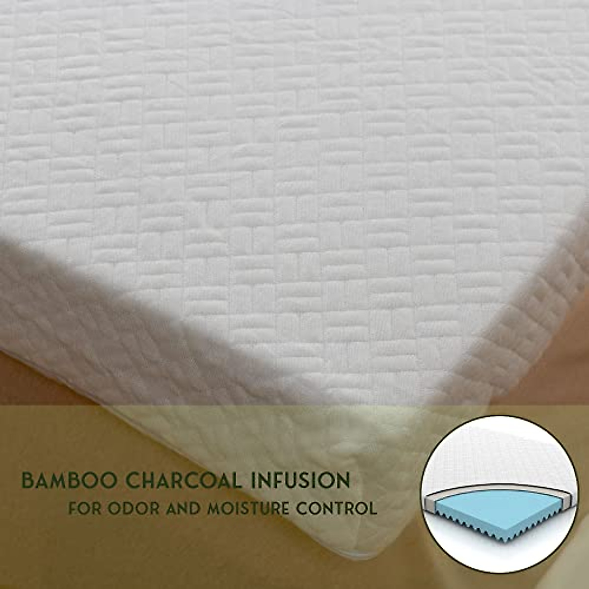3 inch Foam Mattress Topper,Gel-Infused Egg Crate Memory Foam Topper with Bamboo Charcoal Infusion, Fitted Bed Mattress Topper Removable Bamboo Rayon Cover CertiPUR-US Certified by Lazycat (Twin)