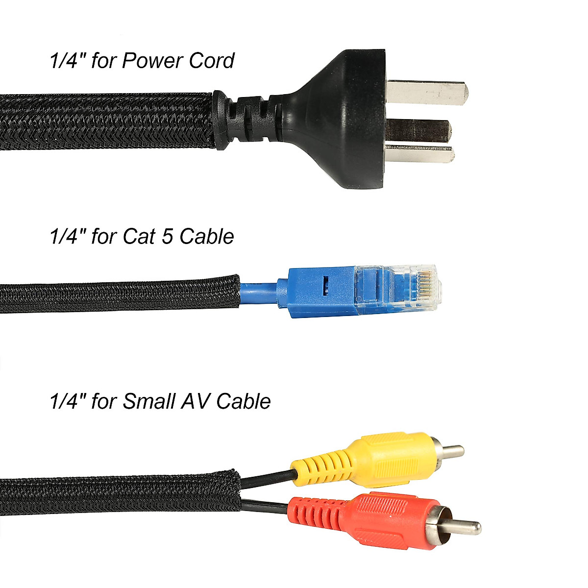 CrocSee 10ft - 1/4 inch Braided Cable Management Sleeve Cord Protector - Self-Wrapping Split Wire Loom for TV/Computer/Home Theater/Engine Bay - Black