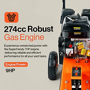 SuperHandy Gas Stump Grinder 9HP Engine - Direct Belt Drive, 12-inch Cutting Performance, 6 Carbide Teeth - Compact & Lightweight