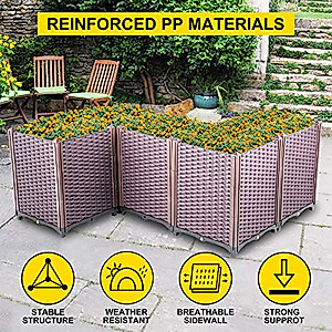 VEVOR Plastic Raised Garden Bed, 20.5" High Set of 5, Rattan Style Grow Planter Care Box Kit, Self-Watering Elevated for Herbs, Flowers, and Other Plants Indoor ot Outdoor, Brown