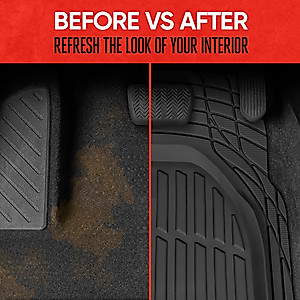 Motor Trend Original FlexTough Black Rubber Car Floor Mats for 3 Row Vehicles, Front & Rear 2nd Row Deep Dish All Weather Automotive Heavy Duty Trim to Fit, Automotive Liners for Cars Truck Van SUV