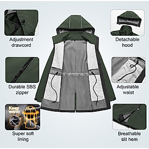 CREATMO US Ladies Soft Shell Jacket Outdoor Mountain Long Fleece Insulated Athletic Jacket Raincoat Green S