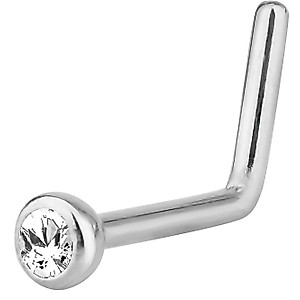 Forbidden Body Jewelry 20g Surgical Steel 2mm Clear CZ Crystal L Shaped Nose Ring