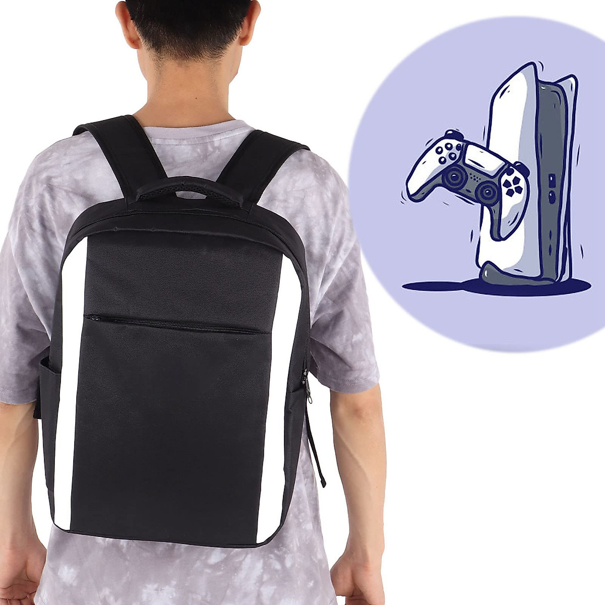 Kafuty-1 Carrying Case for PS5, Waterproof Shockproof Game Backpack Travel Carrying Case Storage Bag for Playstation 5, Storage for Controller & Accessories