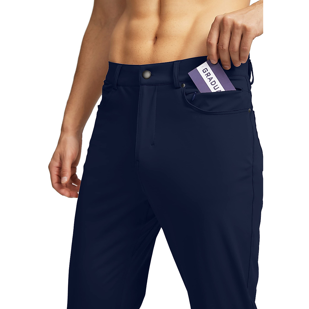 G Gradual Men's Stretch Golf Pants with 6 Pockets Slim Fit Dress Pants for Men Travel Casual Work (Navy, XL)