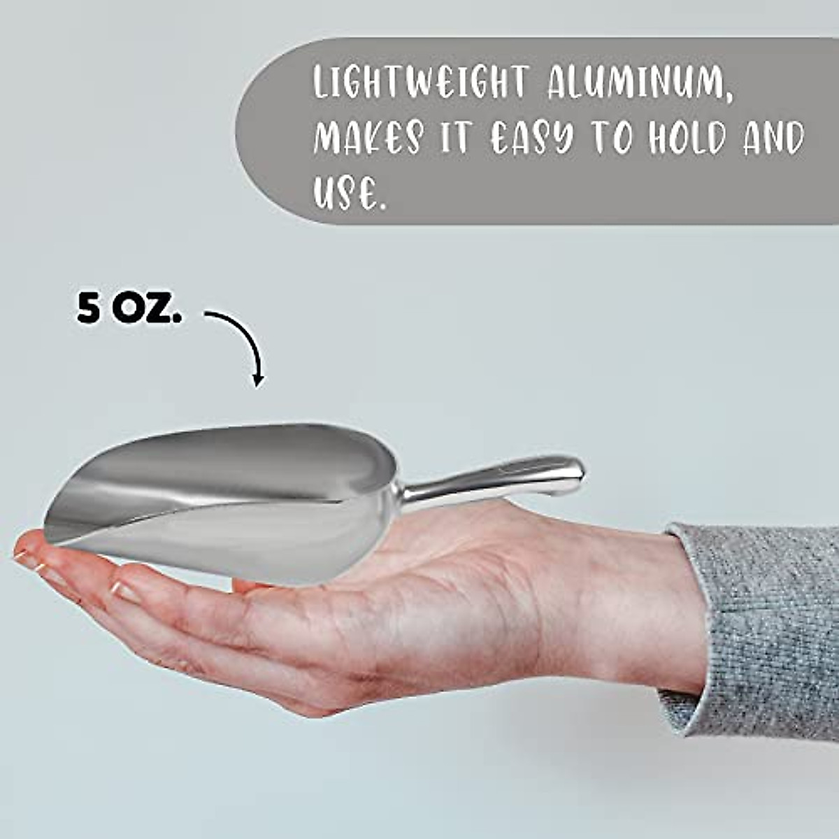 Cast Aluminum Utility Scoop, 5-Ounce - Round Bottom, Small ice scoop For Multi-Purpose Use, With Finger Groove Handle (Hand Wash Only) 5 oz.