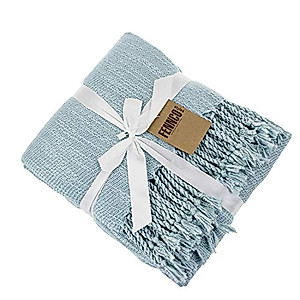 Fennco Styles Classic Woven Solid Lightweight Throw Blanket with Fringe Design 50" W x 60" L - 4 Colors (Aqua)