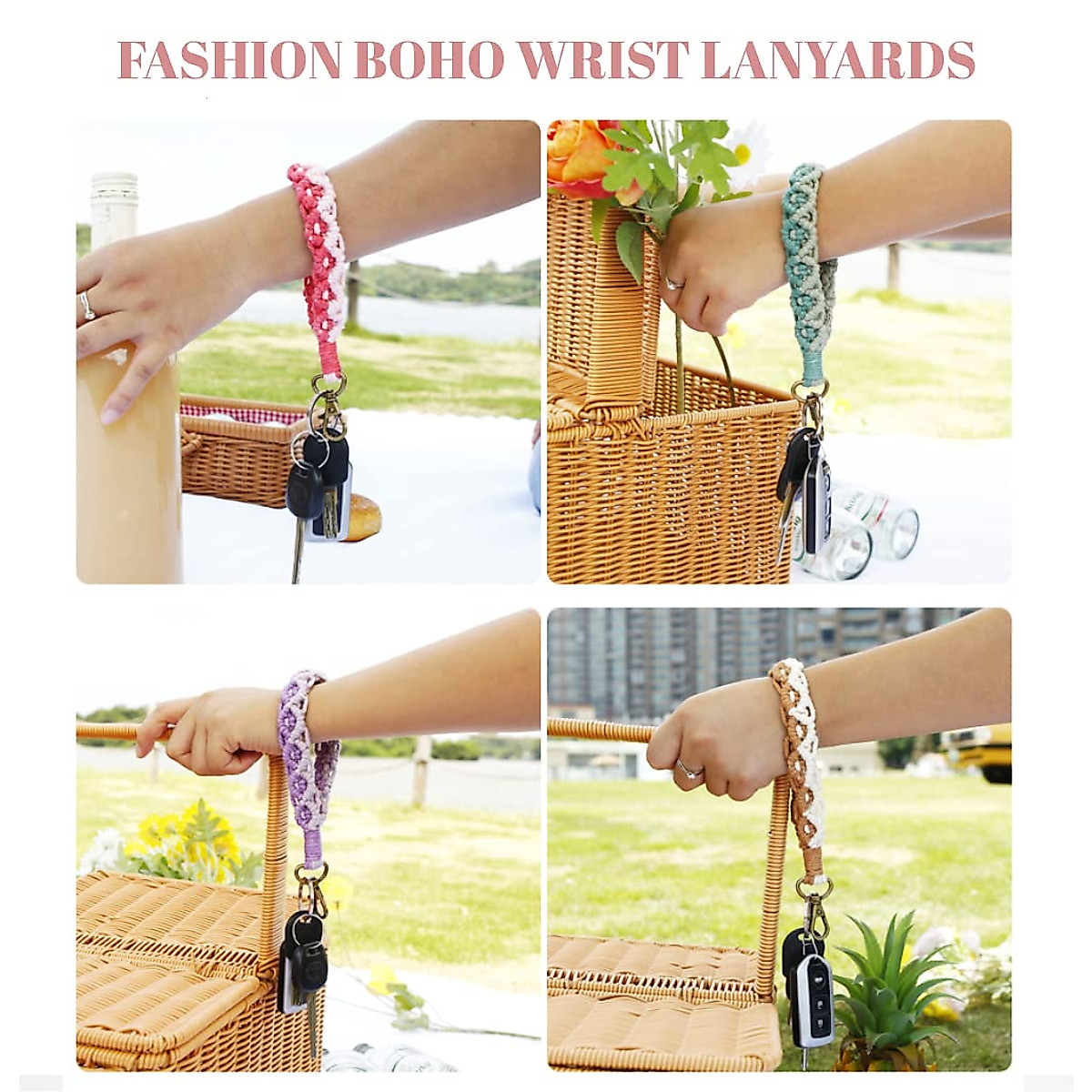 Macrame Keychain Car Keys Keychain Wristlet Keychain Wrist Lanyards For Keys Cute Key Chain Key Lanyard Wrist Lanyard for Women Girls Keyring Bracelet Holder Key Wristlet Keychains for Women