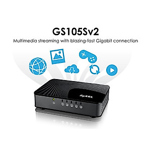 Zyxel 5-Port Gigabit Ethernet Unmanaged Switch | Plug & Play | Gaming and Media Optimized QoS Ports | Plastic Case | Desktop or Wall-Mount | Ethernet Splitter | Limited Lifetime Warranty | GS105Sv2