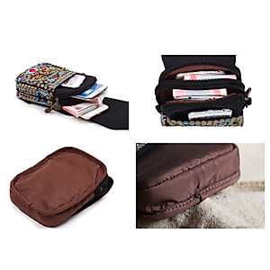 Canvas Crossbody Bag Cell phone Pouch Coin Purse for Women Embroidery Retro (flower)