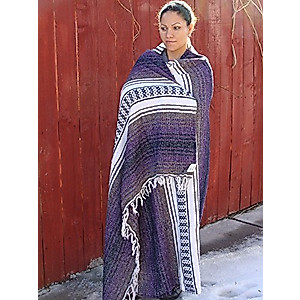 Artisan Made Traditional 54" x 76" Striped Mexican Blanket Yoga Studio Quality Purple Deluxe