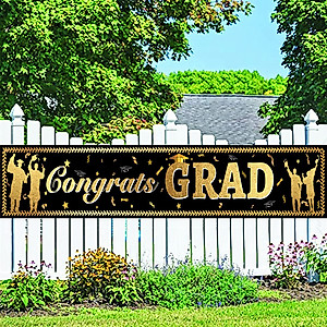 Mocossmy Graduation Yard Banner 2022,9.8 x 1.6 Ft Large Congrats Grad Banner Black and Gold Graduation Yard Signs Decoration Backdrop for Photography High School College Graduation Party Decoration