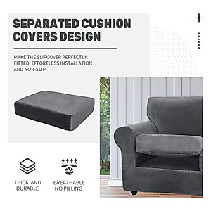 XYMHUN Velvet Armchair Covers 2 Pieces Chair Covers for Living Room Super Stretch Anti Slip Chair Slipcovers with Arms Dogs Pets Armchair Furniture Protector with Elastic Bottom (Grey, Chair)
