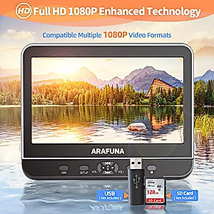 10.5" Dual Portable DVD Player with HDMI Input, Arafuna Car DVD Player Dual Screen Play A Same or Two Different Movies, Headrest DVD Player for Car Support 1080P HD Video, USB/SD,Last Memory