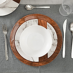 LEHAHA Rustic Modern Melamine Dinnerware Sets, Marble 12-Piece Lightweight Outdoor Plates and Bowls Sets, Unbreakable Wood Patterns Dishes Dinnerware Set, Service for 4…