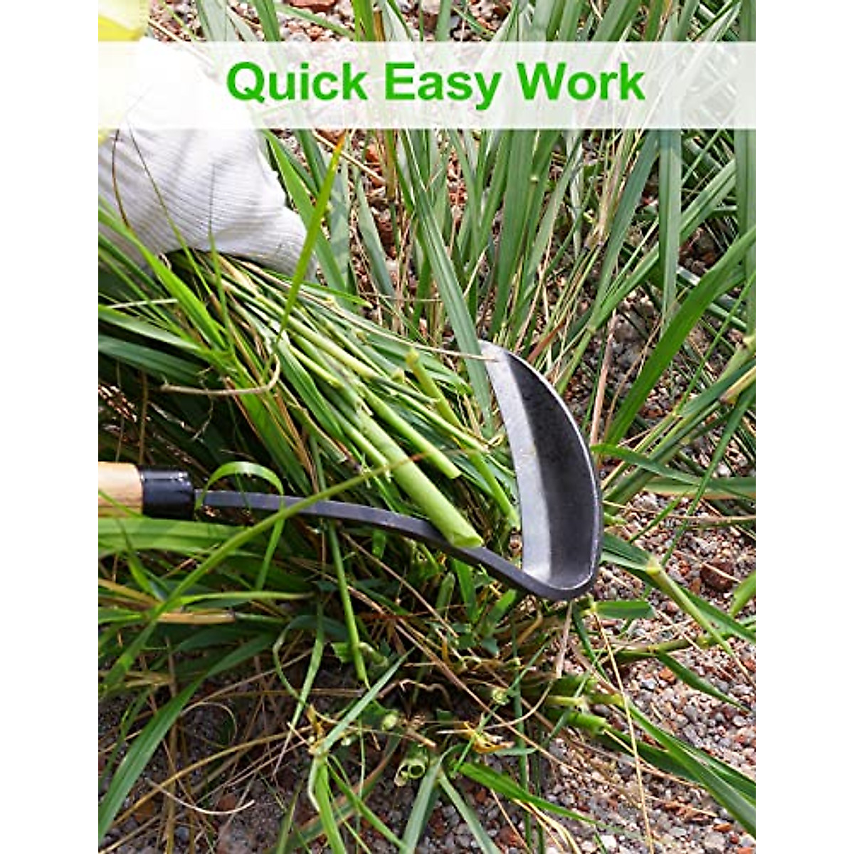 Japanese Weeding Sickle Hoe, 17" Gardening Hand Weeder Nejiri Kama Blade Tool Digging and Cutting Weed Remover, High-Carbon Steel One-Piece Molding with Hard Wood Handle, Very Sharp Edge Quick Work