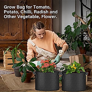 iPower 5-Pack 10 Gallon Plant Grow Bags Thickened Nonwoven Aeration Fabric Pots Heavy Duty Durable Container, Strap Handles for Garden, Black 5-Pack 10 Gallon Plant Grow Bags