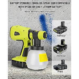 Paint Sprayer for Ryobi 18V One+ Battery, 200W Cordless Paint Sprayer HVLP Paint Gun Sprayer Gun with Brushless Motor, 4 Copper Nozzles for DIY Fence Chairs Painting(Battery not Included)