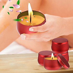 ARTIBETTER 12pcs Candle Tin Empty Tinplate Cans Round Candle Jars Candle Containers Candy Party Favors Box Holder 4oz for Candle Making Beads Buttons Storage Red