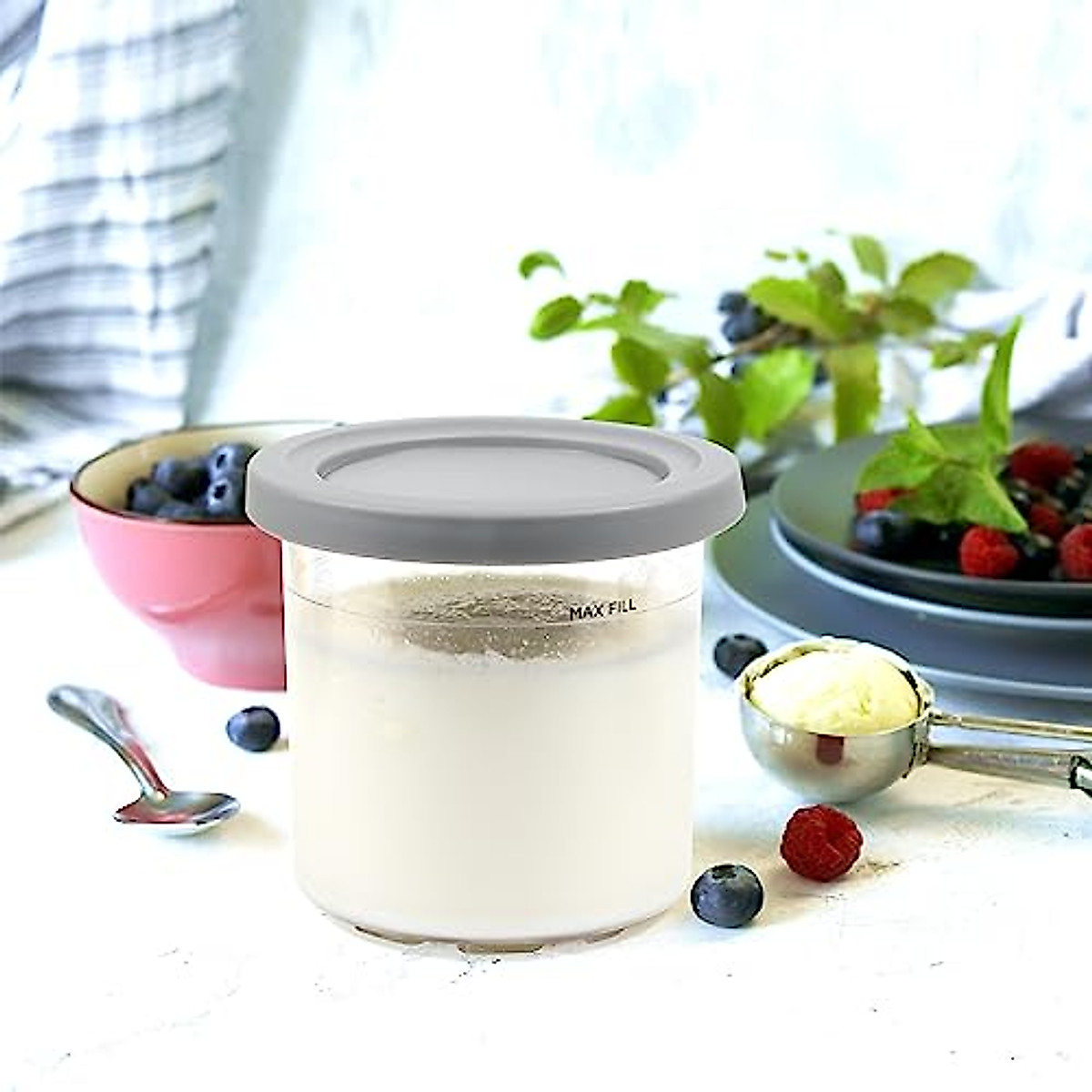 MIMLEN Containers, Replacement for Ninja Creami Pints And Lids Gray, Compatible with NC299AMZ NC301 NC300 Series