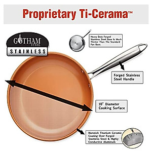 Gotham Steel 10 Piece Pro Chef Cookware Set Premium Copper Nonstick Pots and Pans– Tri-Ply Bonded, Coated with Titanium and Ceramic Surface for The Ultimate Release – Dishwasher Safe, Stainless Steel