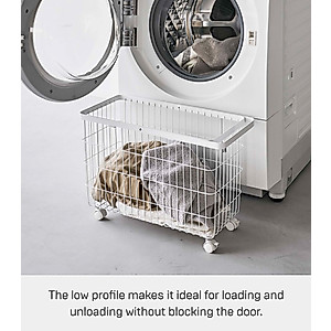 Yamazaki Home Tower Small Rolling Laundry Basket Metal Hamper Cart With Wheels And Handle, 14.8" - Steel - 9.8 Gallons, 35 Liters