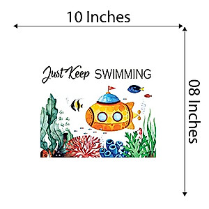 Children Just Swimming Cute Sports Wall Decal Decoration Underwater Creatures with Submarine Cartoon Decal Lasts Years and Easily Removable - Size: 10 in(W) x 8 in(H)
