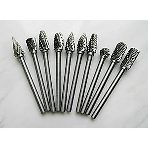 10Pcs Tungsten Carbide Rotary Burr Set, carbide drill bits，Rotary Carving Bits with 1/8” Shank for DIY, Woodworking, Engraving, Metal Carving, Drilling, Polishing