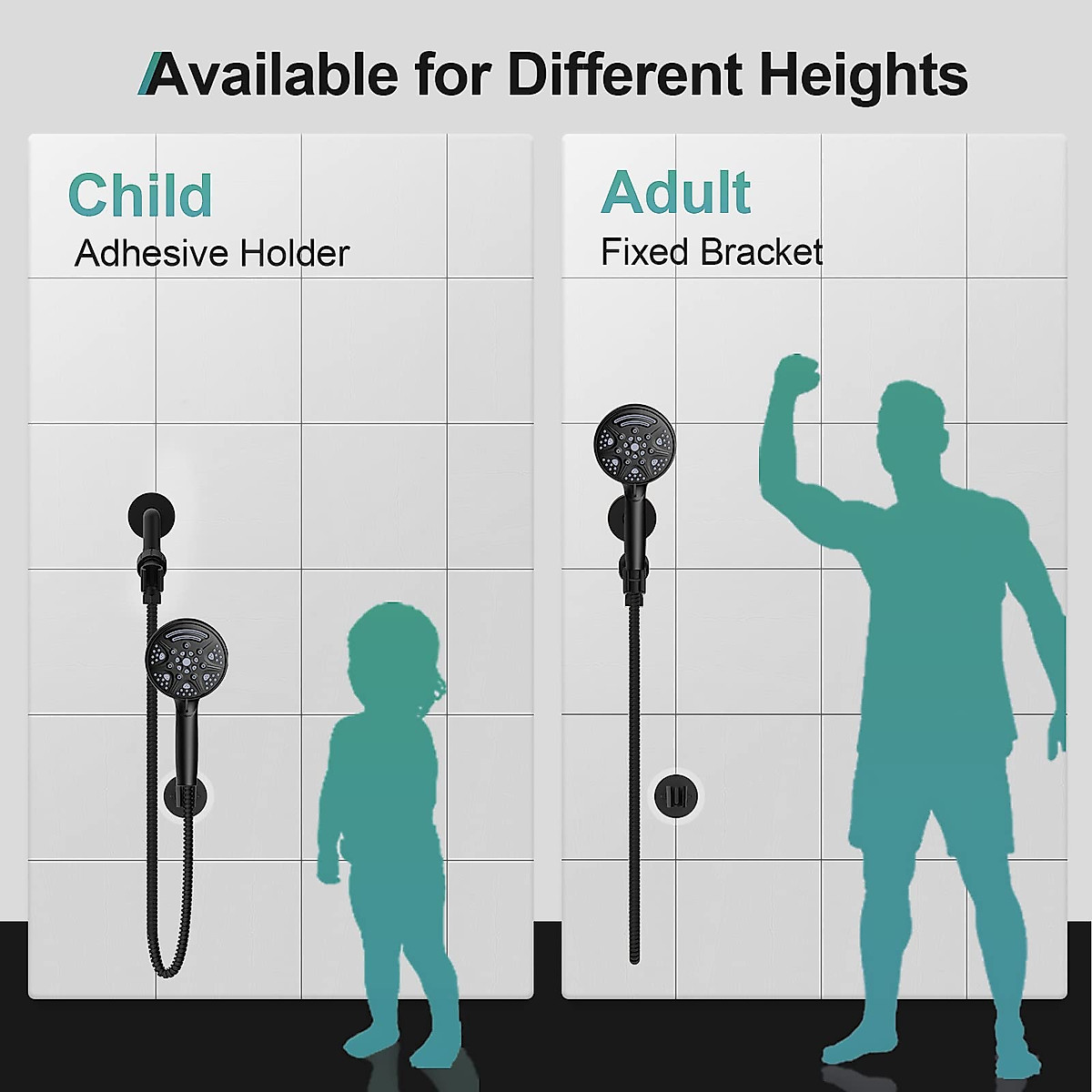 SR SUN RISE Shower Head - 9 Settings High Pressure Detachable Power Wash Handheld Showerhead, Spray Hand Showers with Extra Long Hose and 360° Adjustable Wall & Overhead Brackets (Matte Black)