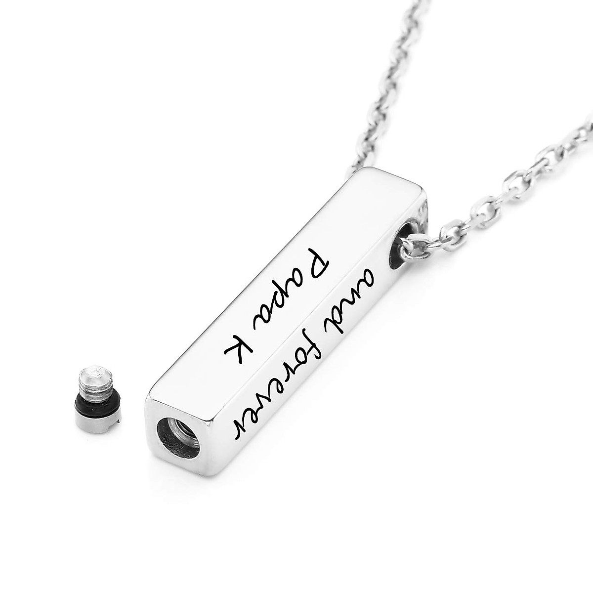 PiercingJ Free Engraving Personalized Custom Stainless Steel Urn Memorial Pendant Bar Necklace Bottle Locket Memorial Necklace Ashes Keepsake Cremation Jewelry